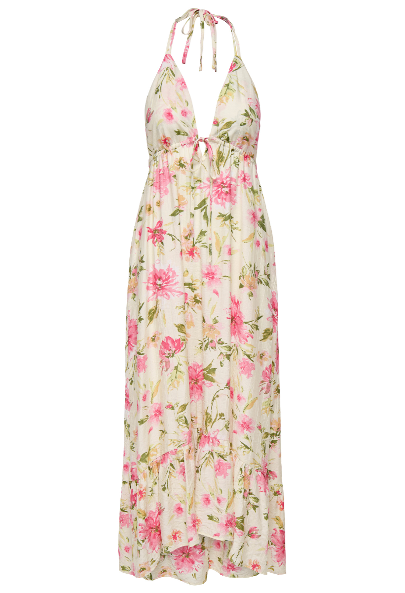 Only Flower Halterneck Kjole Cloud Dancer/Flower I Me & Eliza