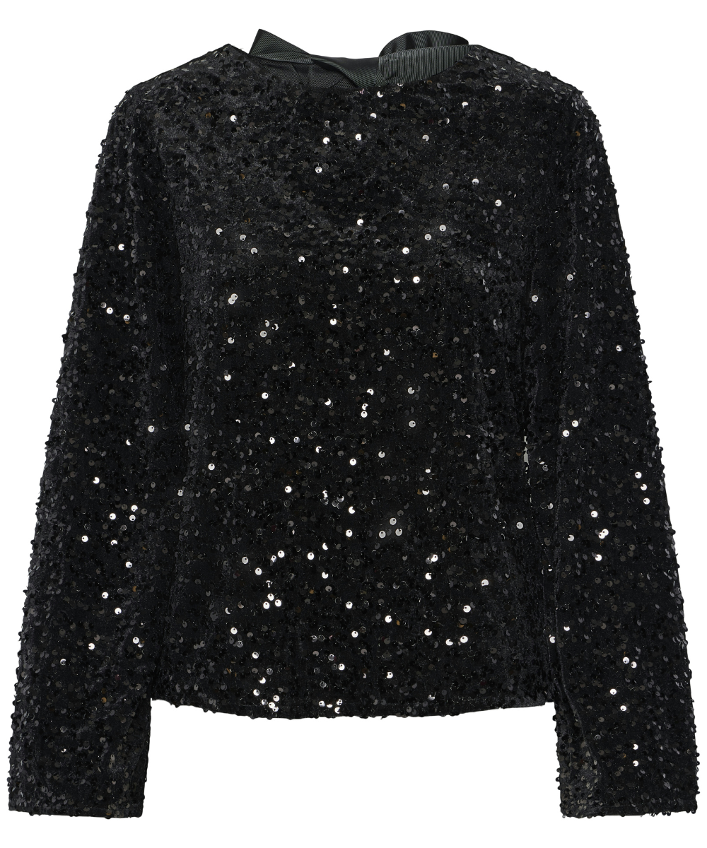 Pieces Kam LS Deep Back Bow Top Black Sequins NOA25 I Me & Eliza