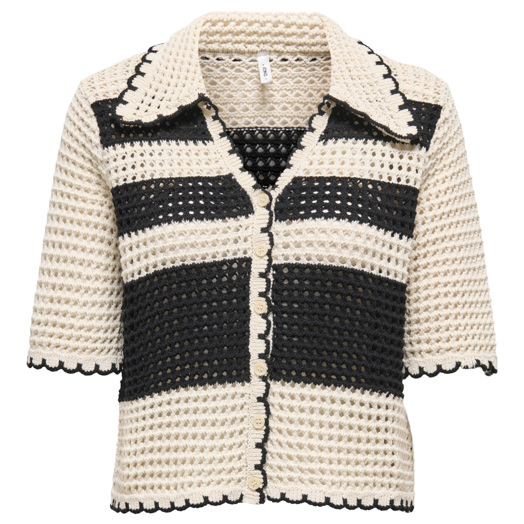 Only Lucie Life 3/4 Cardigan Ecru/Black Edges I Me & Eliza