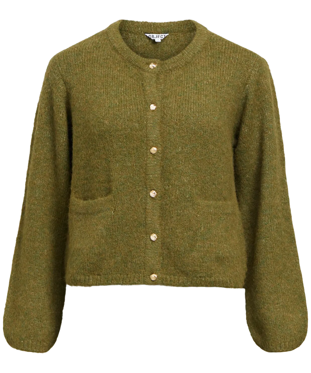 Object Saggia LS Knit Cardigan Fir Green I Me & Eliza